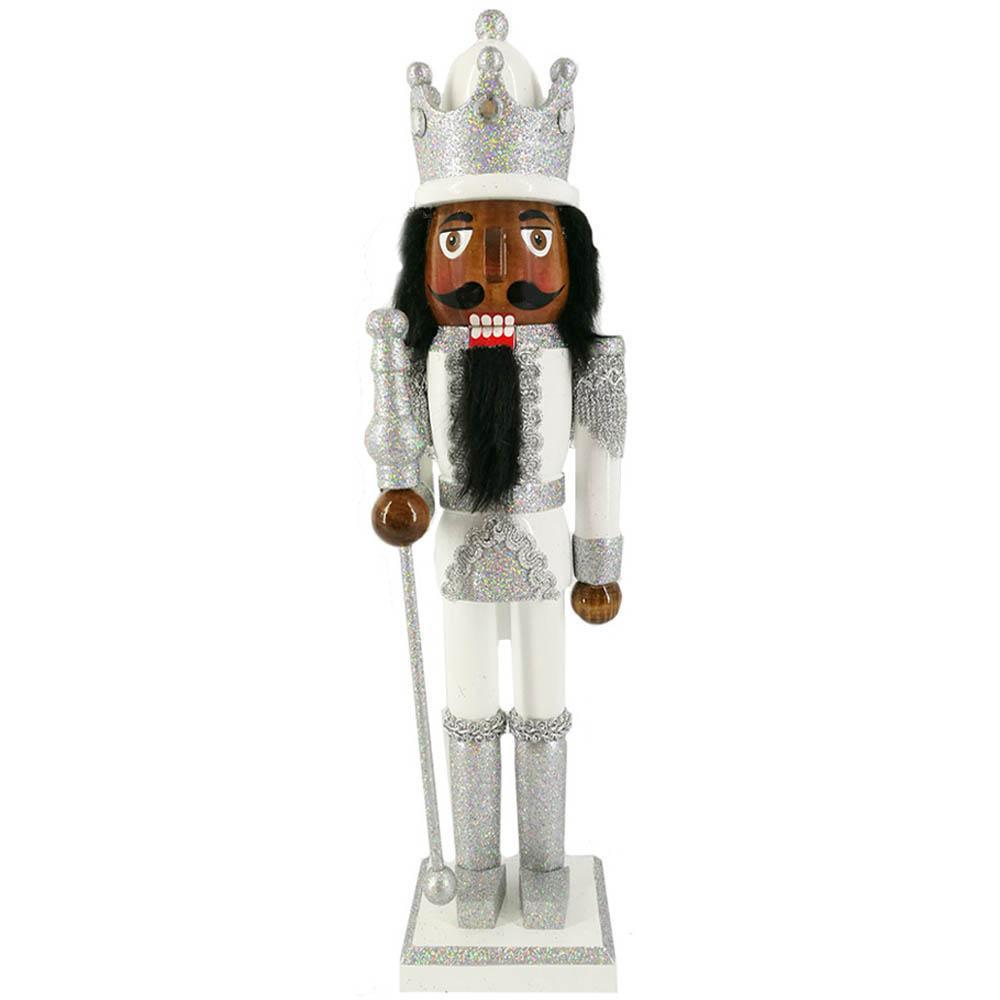 African American King Nutcracker Silver and White with Crown 15 inch ...