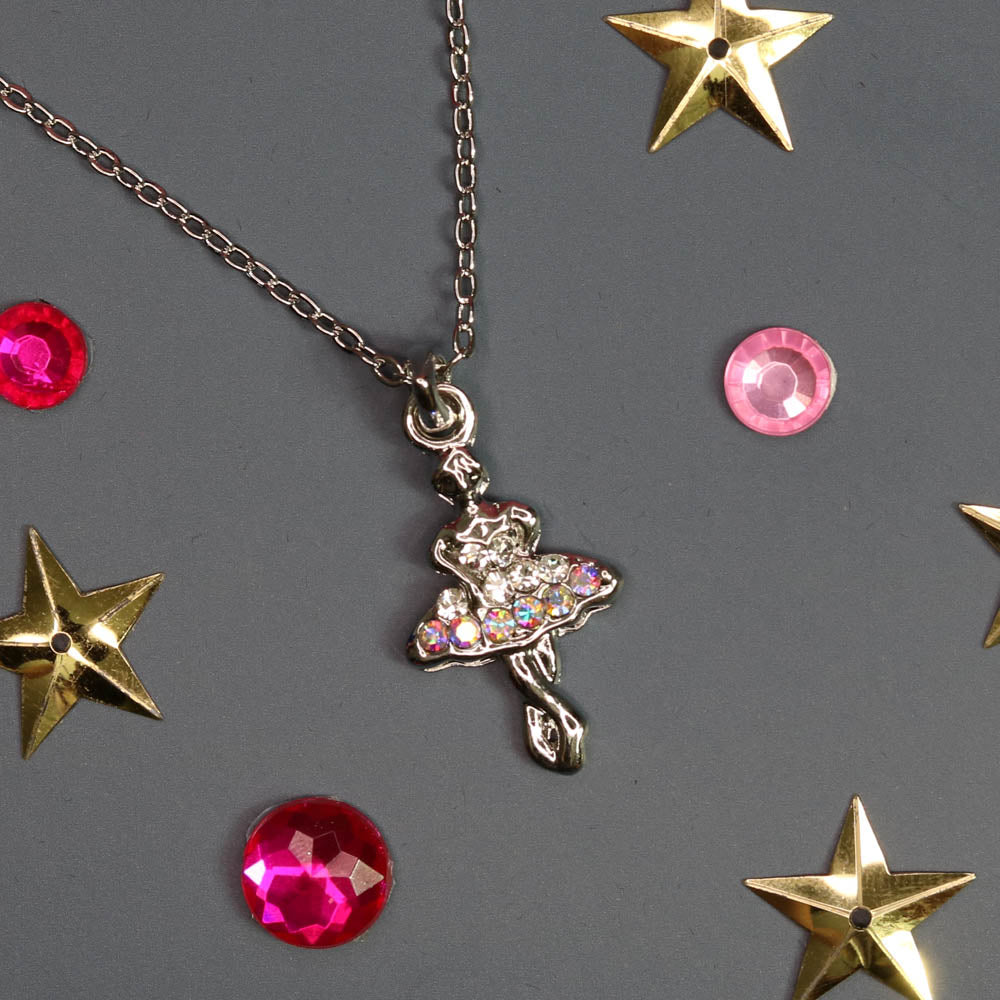 Ballerina Dancing Aurora Rhinestone Silver Necklace — Nutcracker Ballet ...
